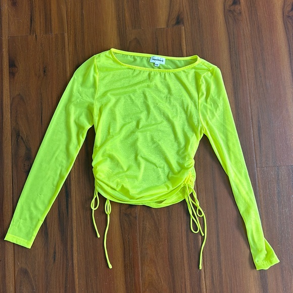 superdown | Tops | Revolve Superdown Neon Yellow Long Sleeve Mesh Sheer ...